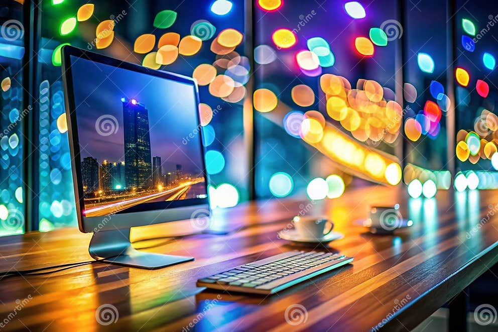 Enchanted Night Office a Long Exposure Photography Study of a Modern ...