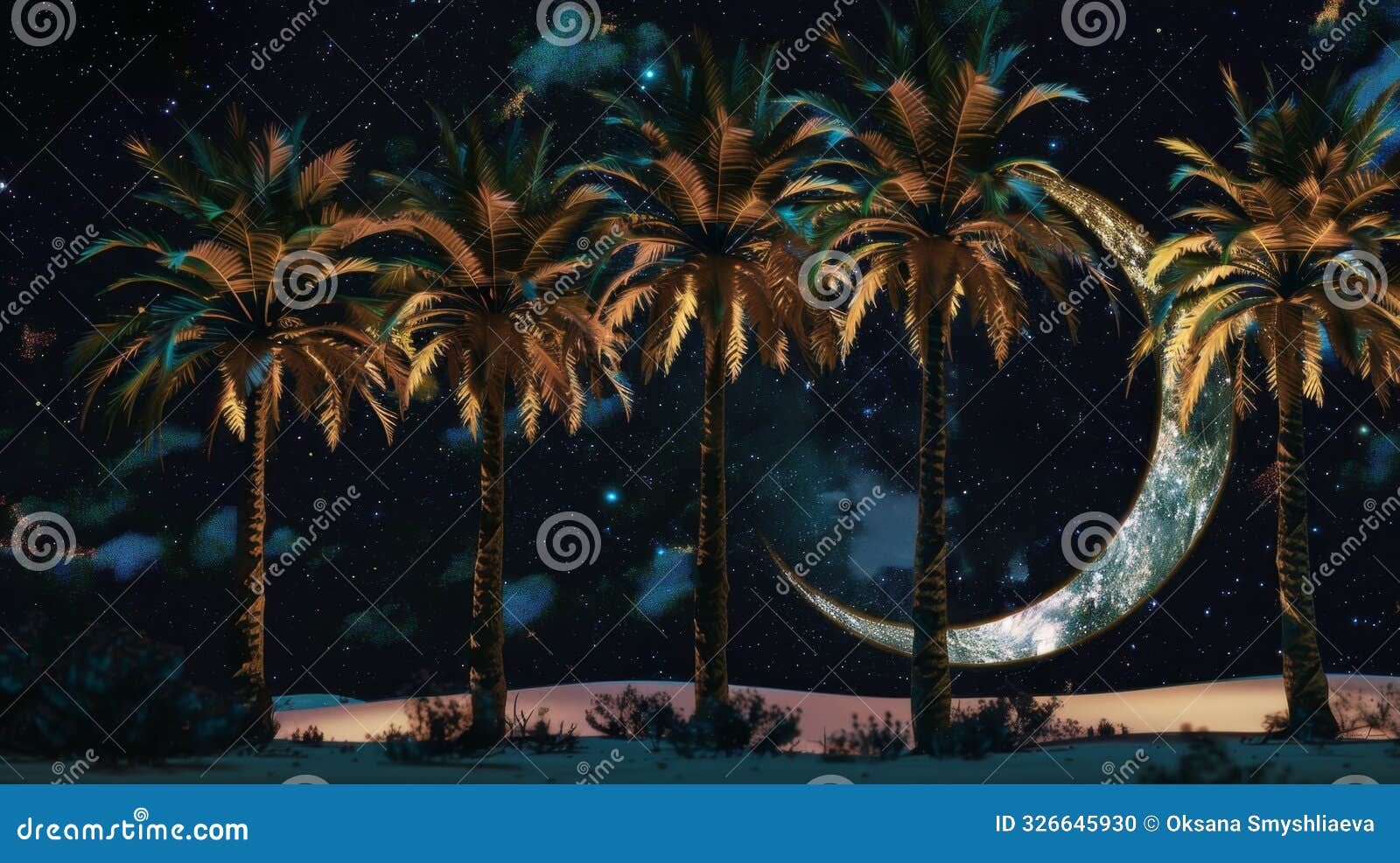 Enchanted Crescent Moon And Stars On A Mystical Blue Night Sky Royalty ...