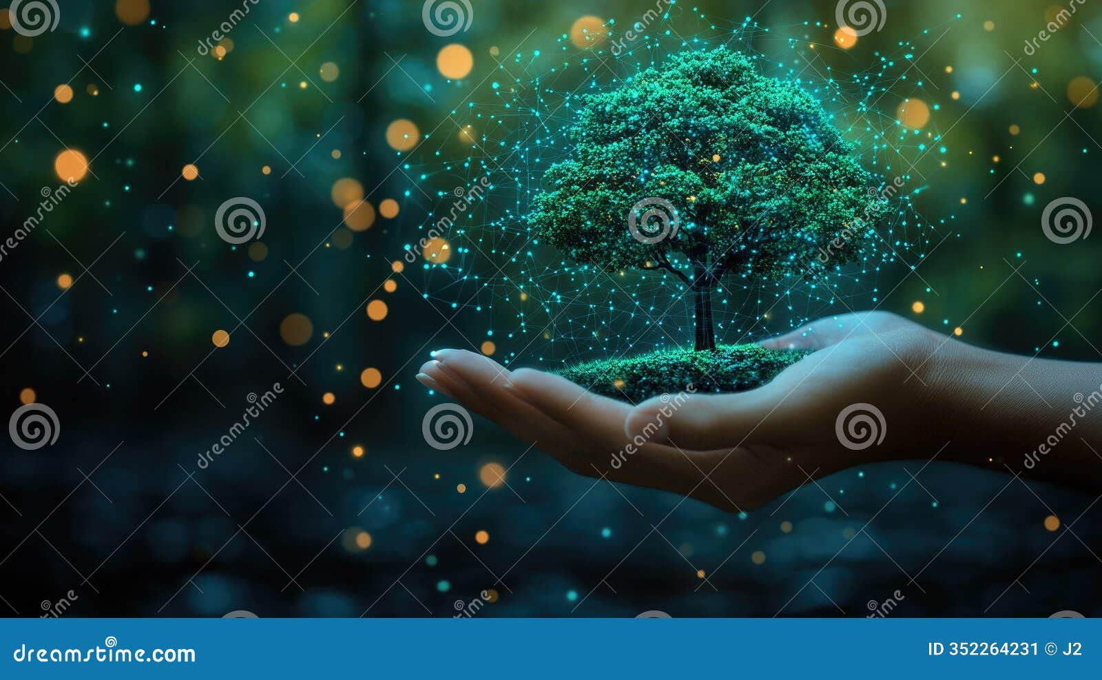 Enchanted Night: Tree of Life Held in Human Hands with Glowing ...