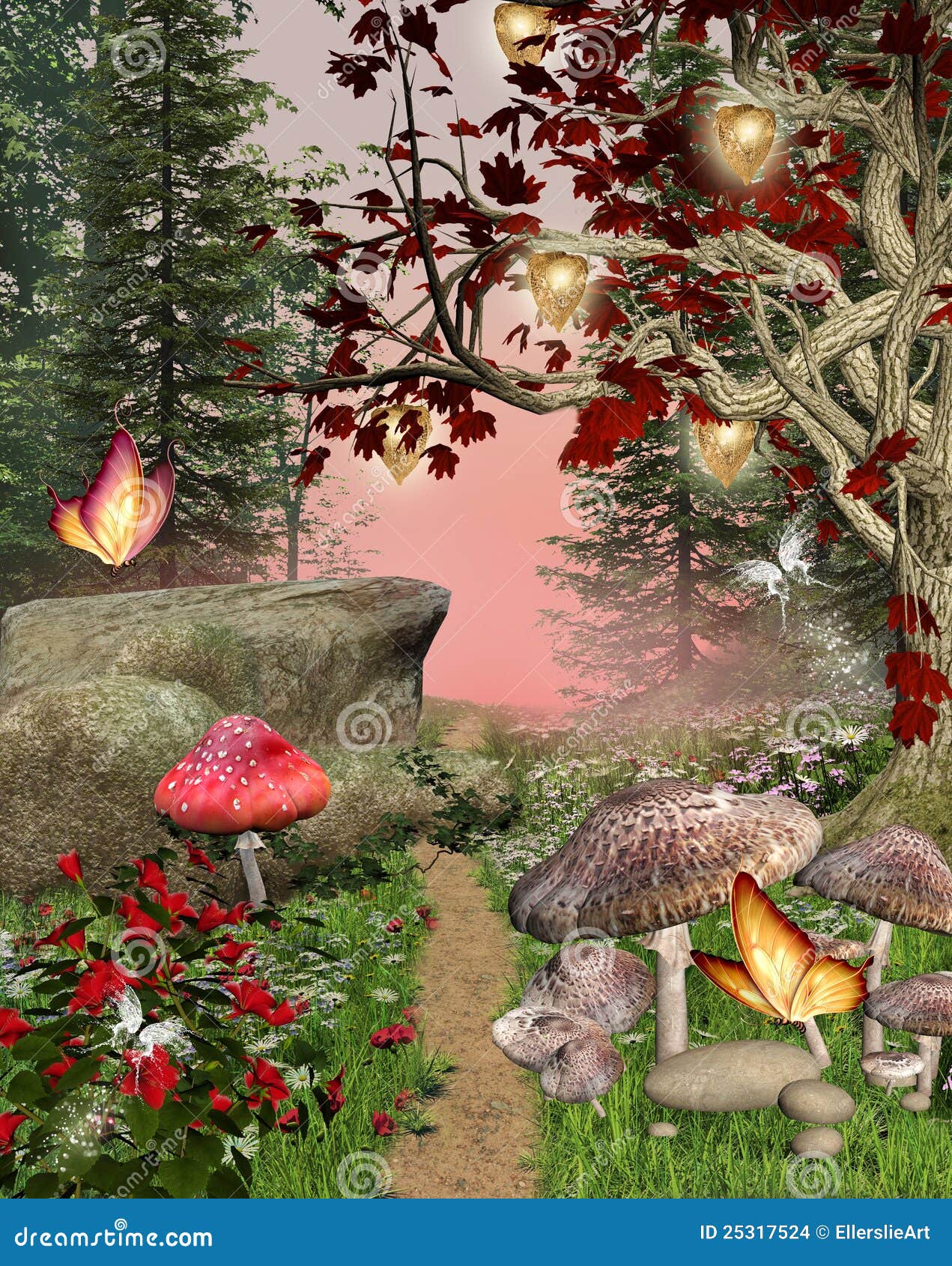 Pathway In An Enchanted Art Nouveau Summer Forest Stock Photography ...