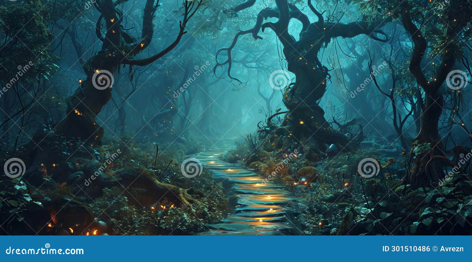 Enchanted Pathway through Eerie Nightmare Forest, Generative AI Stock ...