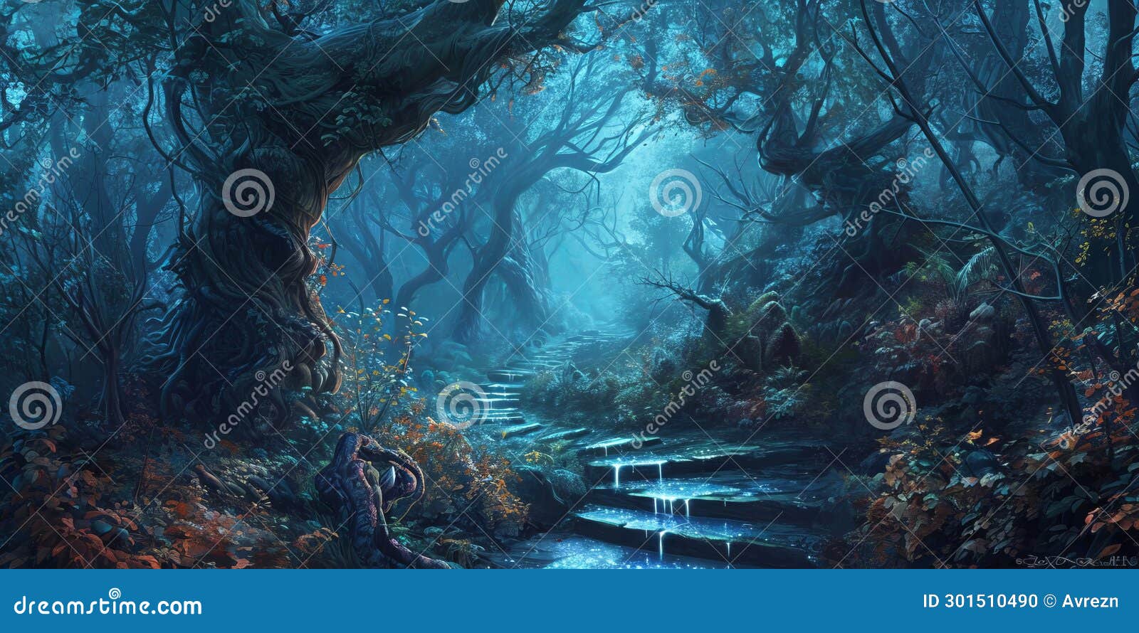 Enchanted Pathway through Eerie Nightmare Forest, Generative AI Stock ...