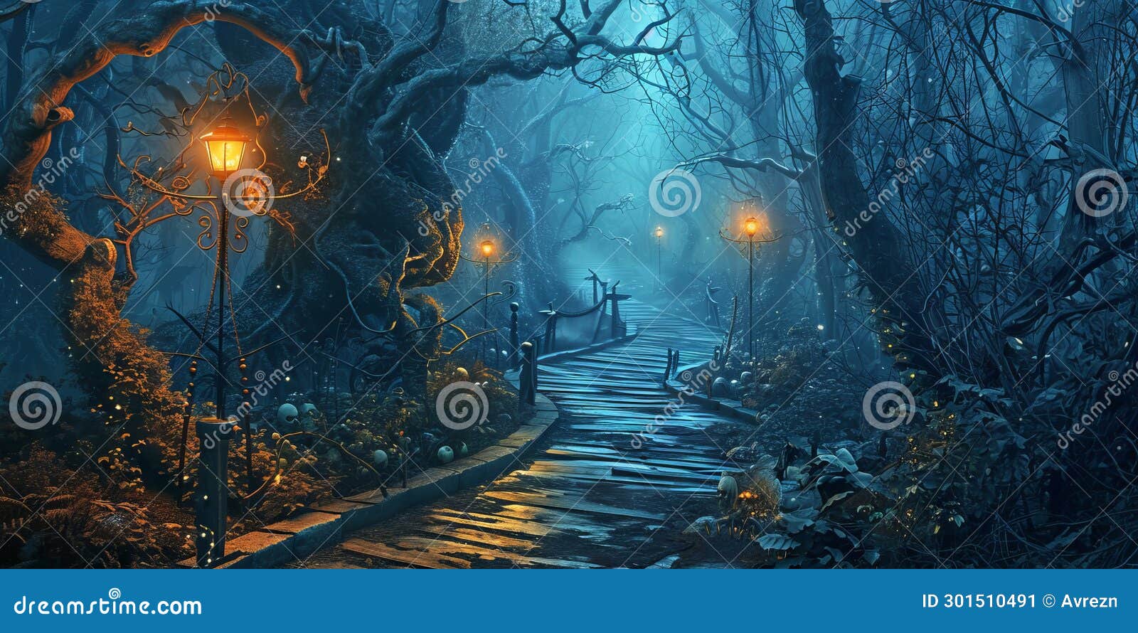 Enchanted Pathway through Eerie Nightmare Forest, Generative AI Stock ...