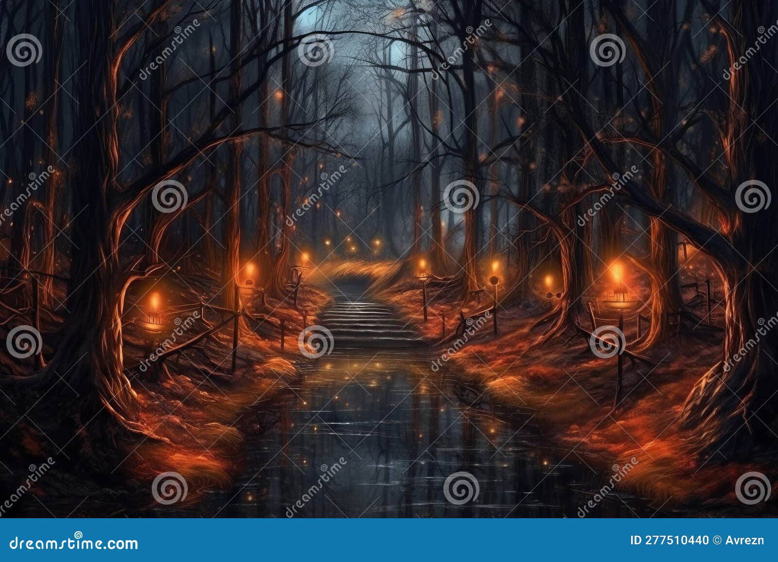 Enchanted Pathway in a Spooky Forest of Nightmares, Generative AI Stock ...