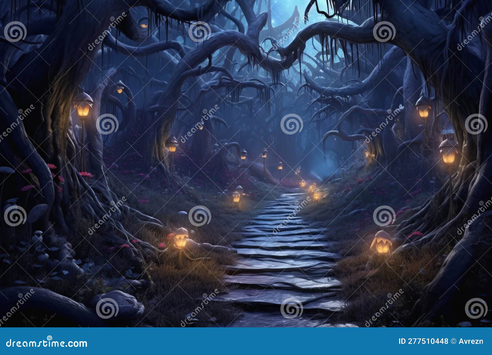 Enchanted Pathway in a Spooky Forest of Nightmares, Generative AI Stock ...