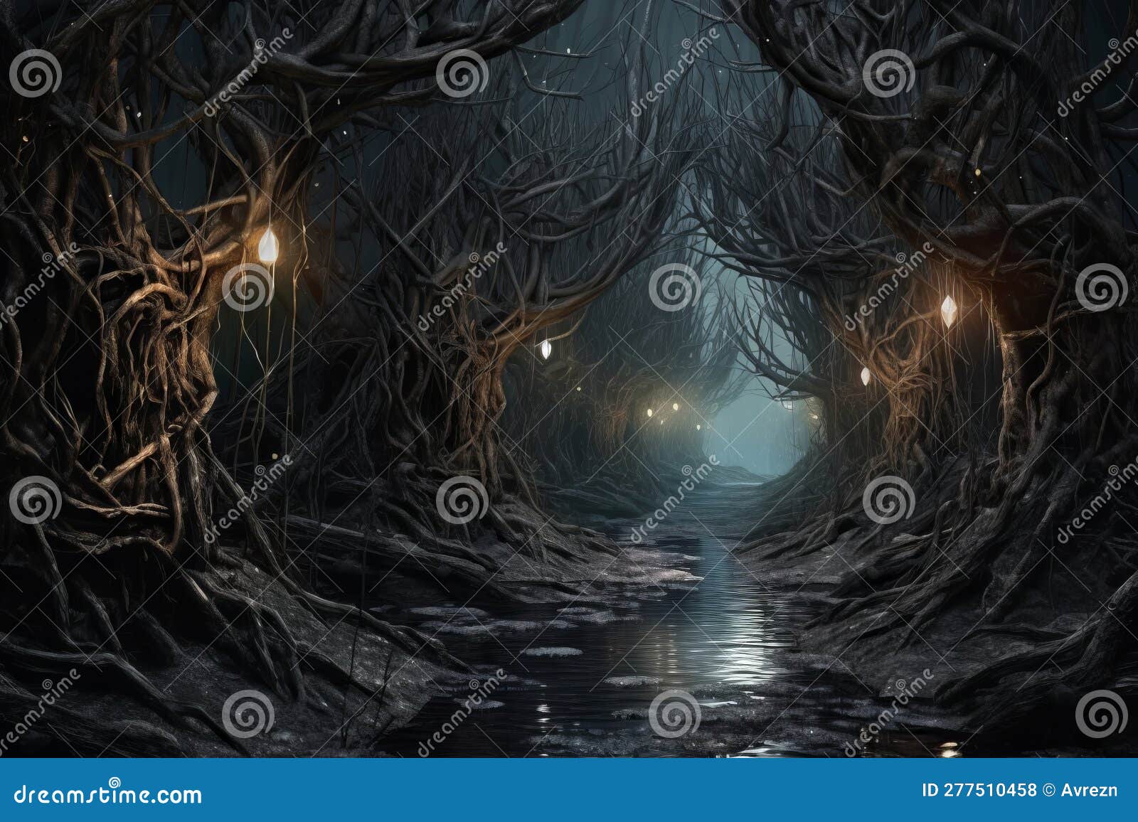 Enchanted Pathway in a Spooky Forest of Nightmares, Generative AI Stock ...