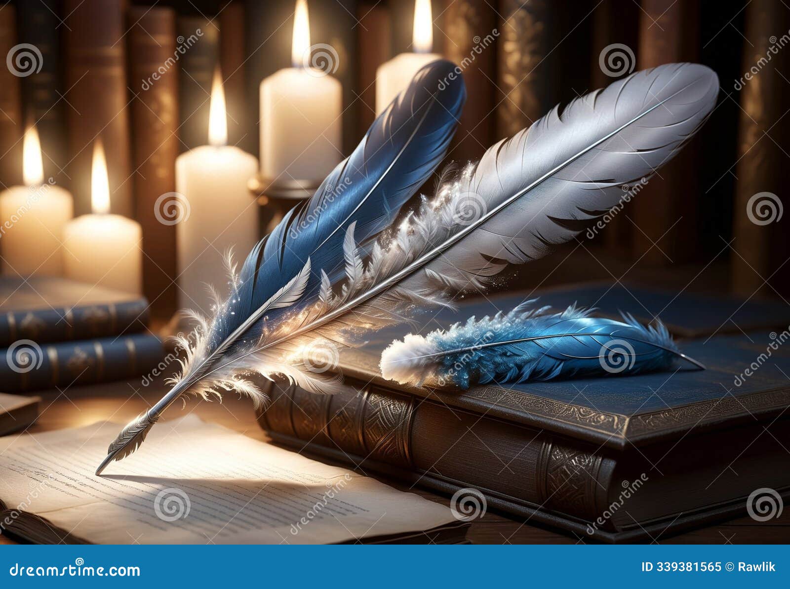 Enchanted Pen and Old Books in an Old Study Stock Image - Image of ...