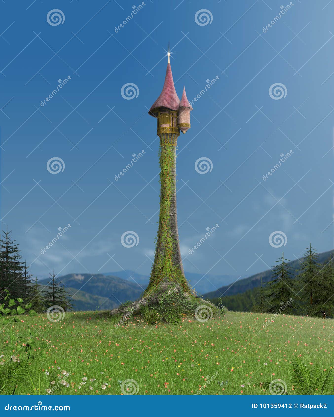 Enchanted Rapunzel Tower in Forest Stock Illustration - Illustration of ...