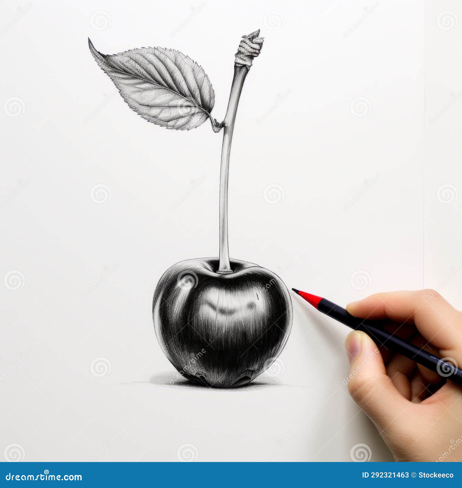 Enchanted Realism: Minimalistic Drawing of a Cherry in Highly Detailed ...