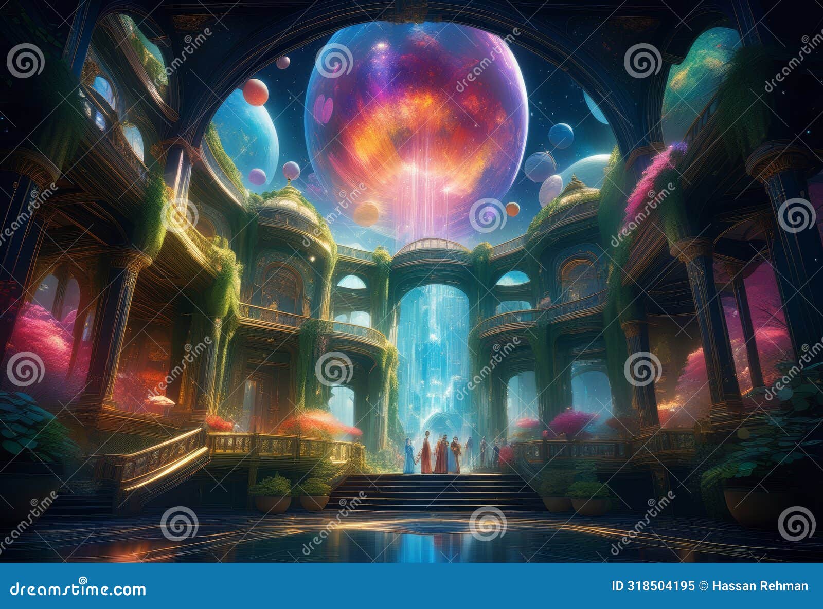 Into the Enchanted Realm of a Timeless Space Palace Stock Illustration ...