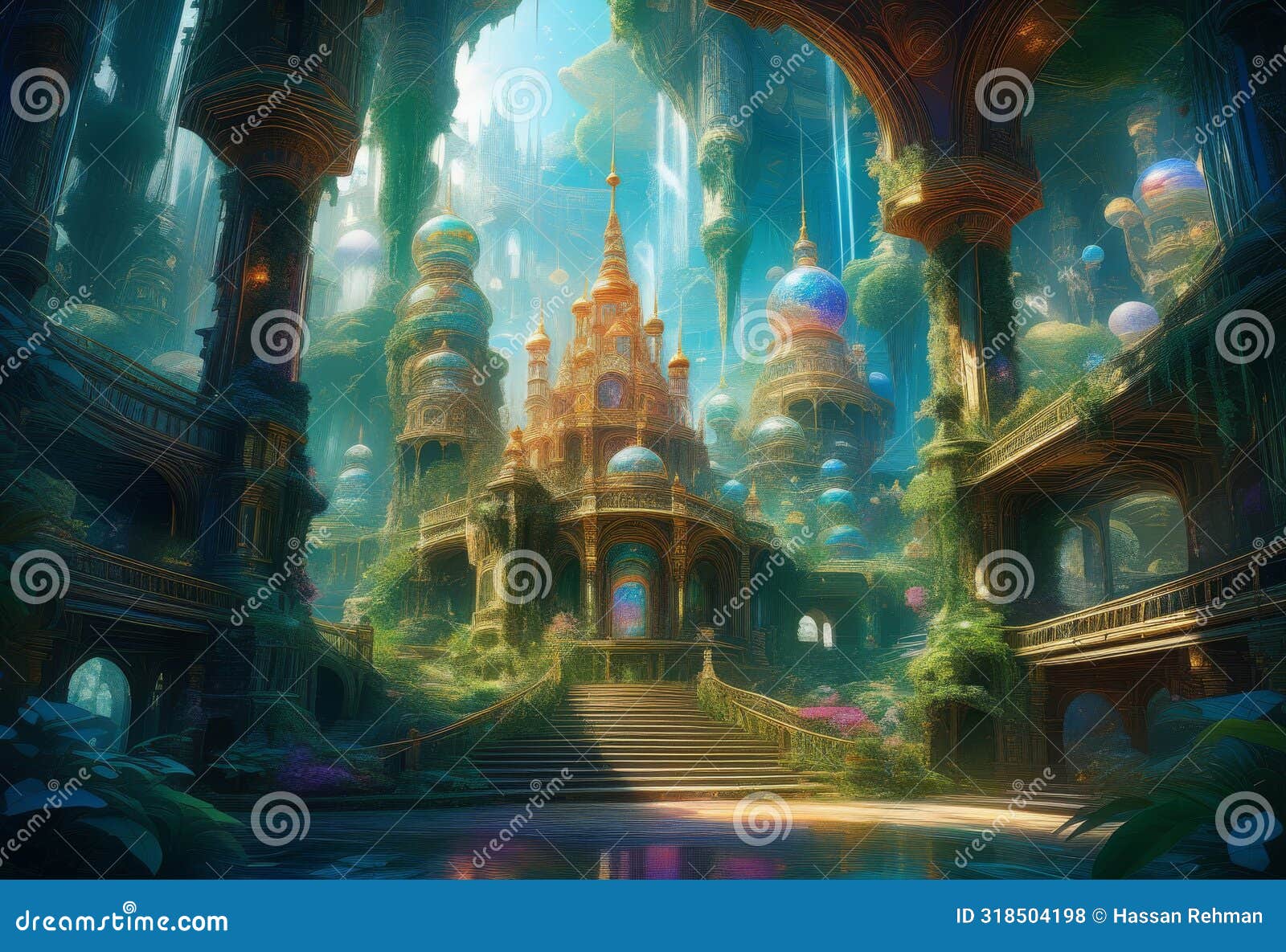 Into the Enchanted Realm of a Timeless Space Palace Stock Illustration ...