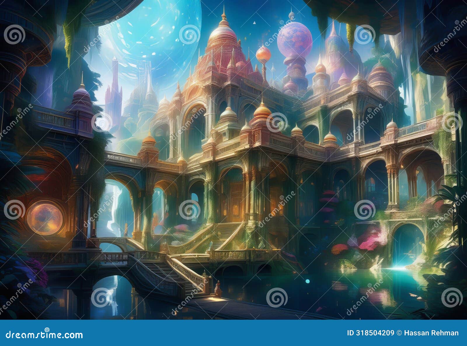 Into the Enchanted Realm of a Timeless Space Palace Stock Illustration ...