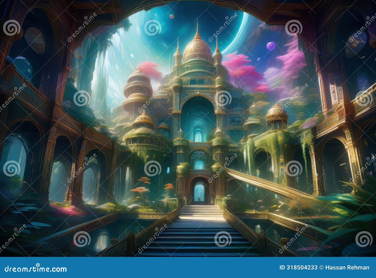 Into the Enchanted Realm of a Timeless Space Palace Stock Illustration ...
