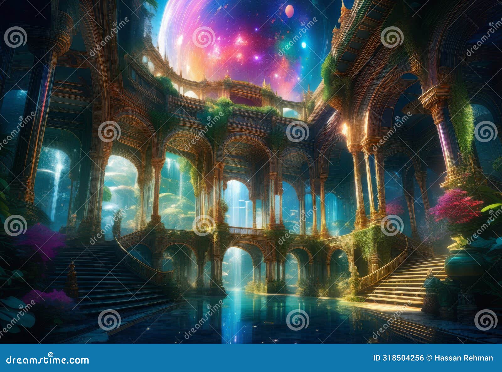 Into the Enchanted Realm of a Timeless Space Palace Stock Illustration ...
