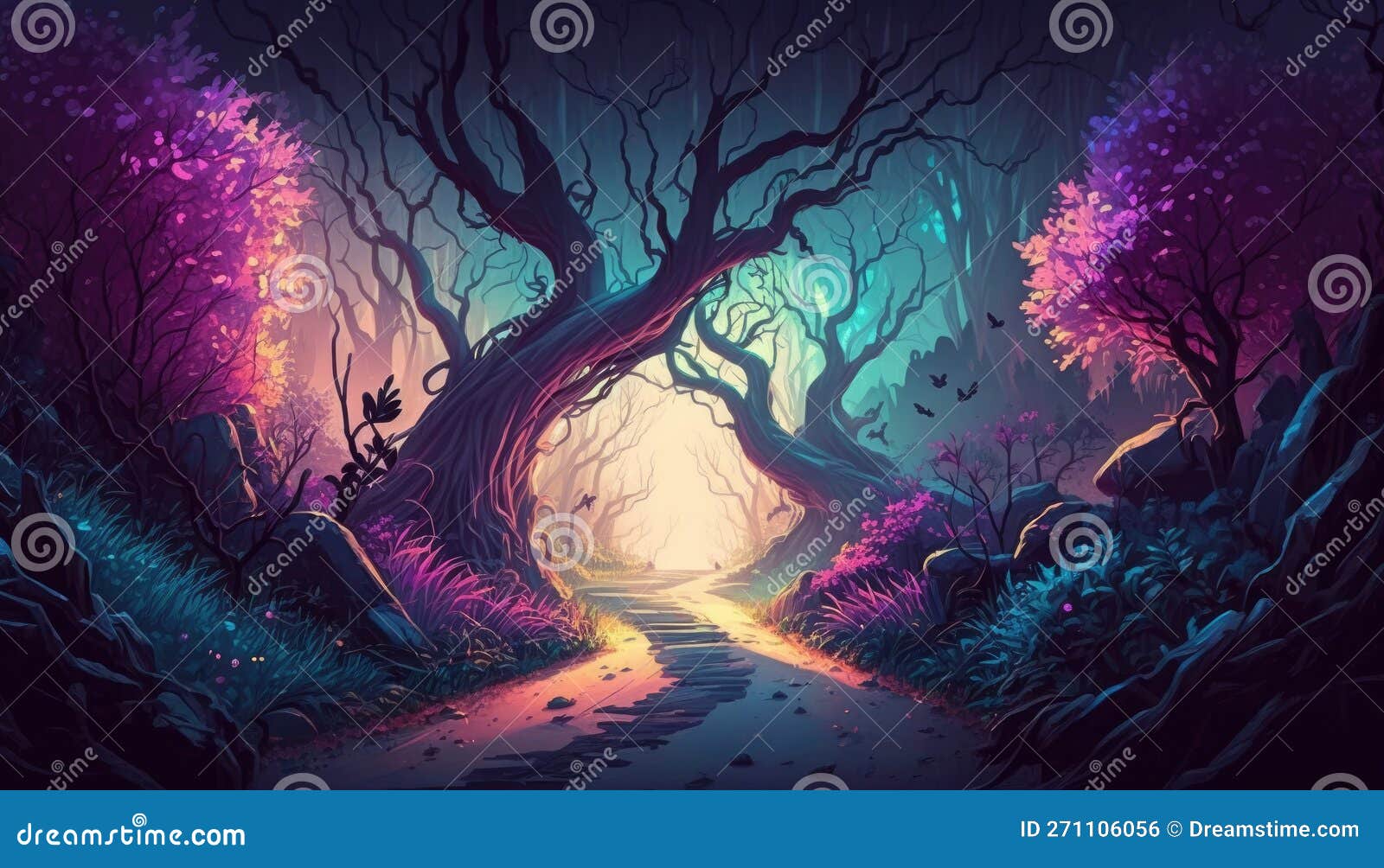 The Enchanted Road through Mystic Fantasy. Generative AI Stock ...