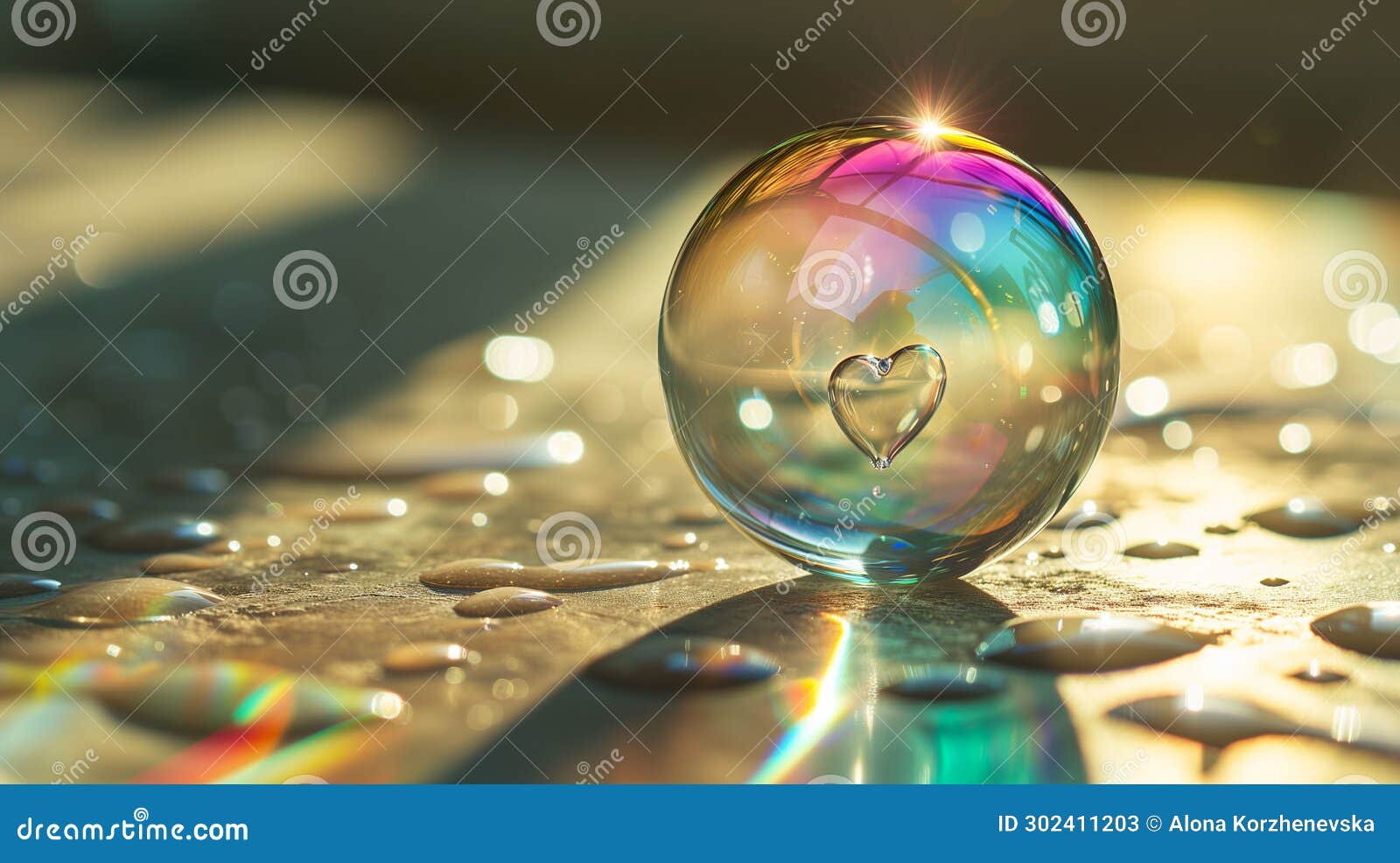 Enchanted Spectrum: Heart of Purity in a Rainbow Bubble Stock Image ...