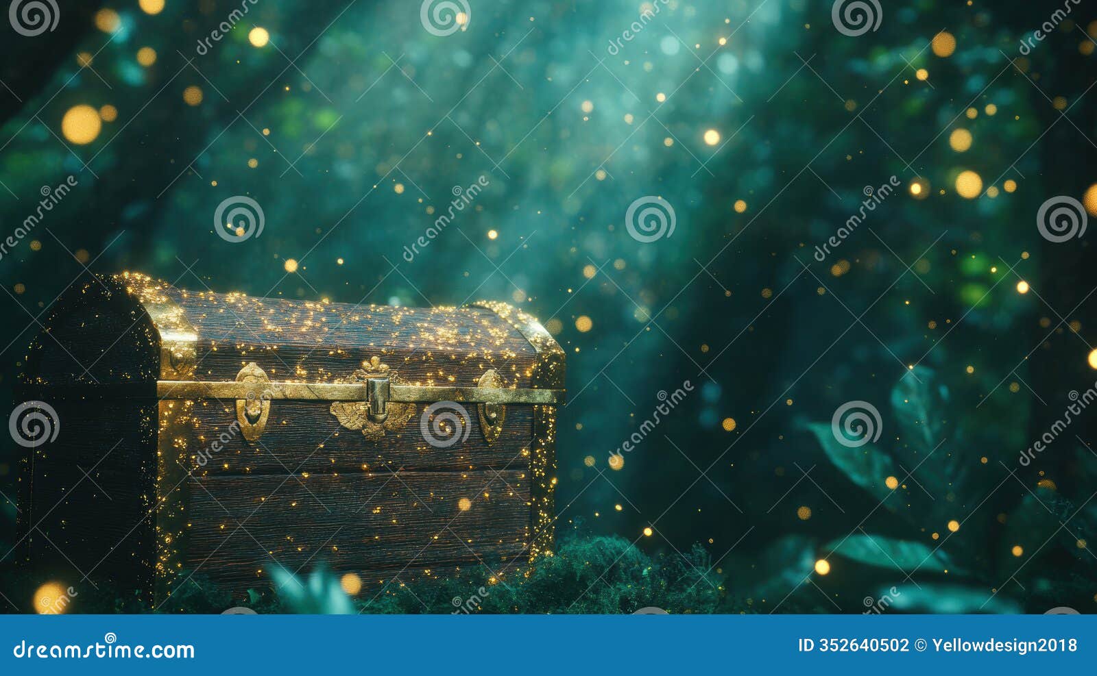 Enchanted Treasure Chest in Magical Forest with Glowing Particles Stock ...