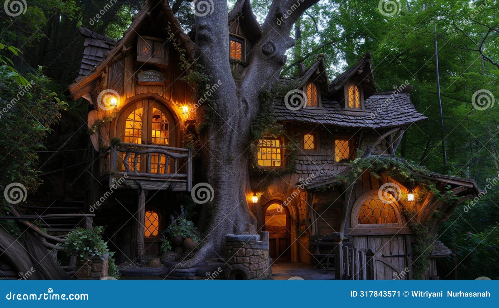 Enchanted Tree Dwelling House.fantasy. Generative Ai Stock Illustration ...