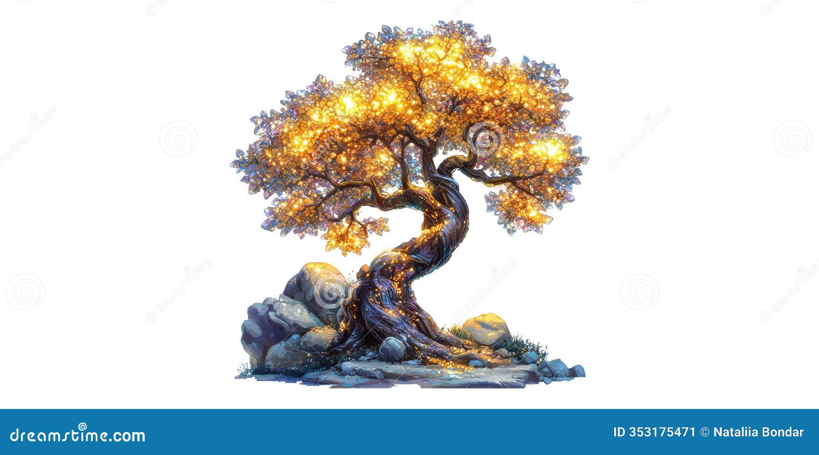 Enchanted Tree with Glowing Leaves Isolated on Transparent Background ...