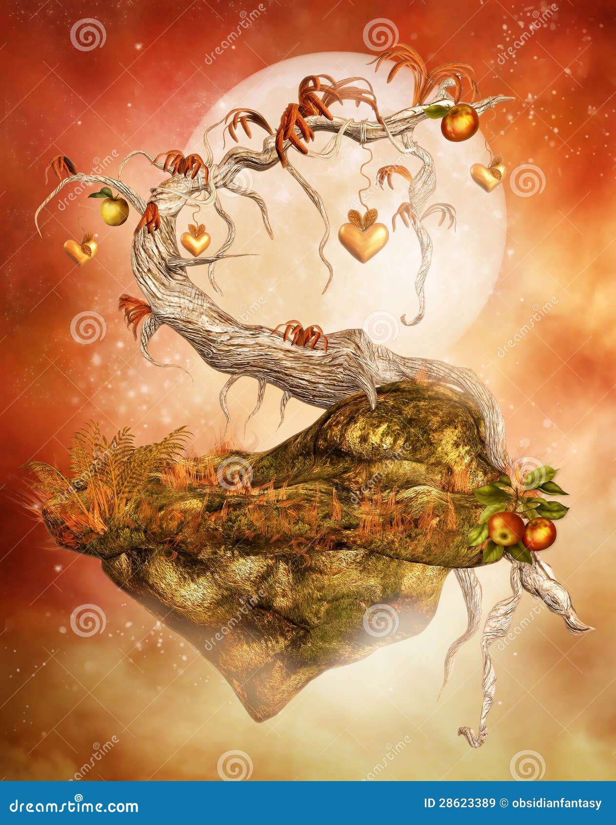 Enchanted tree with hearts stock illustration. Illustration of parkle ...