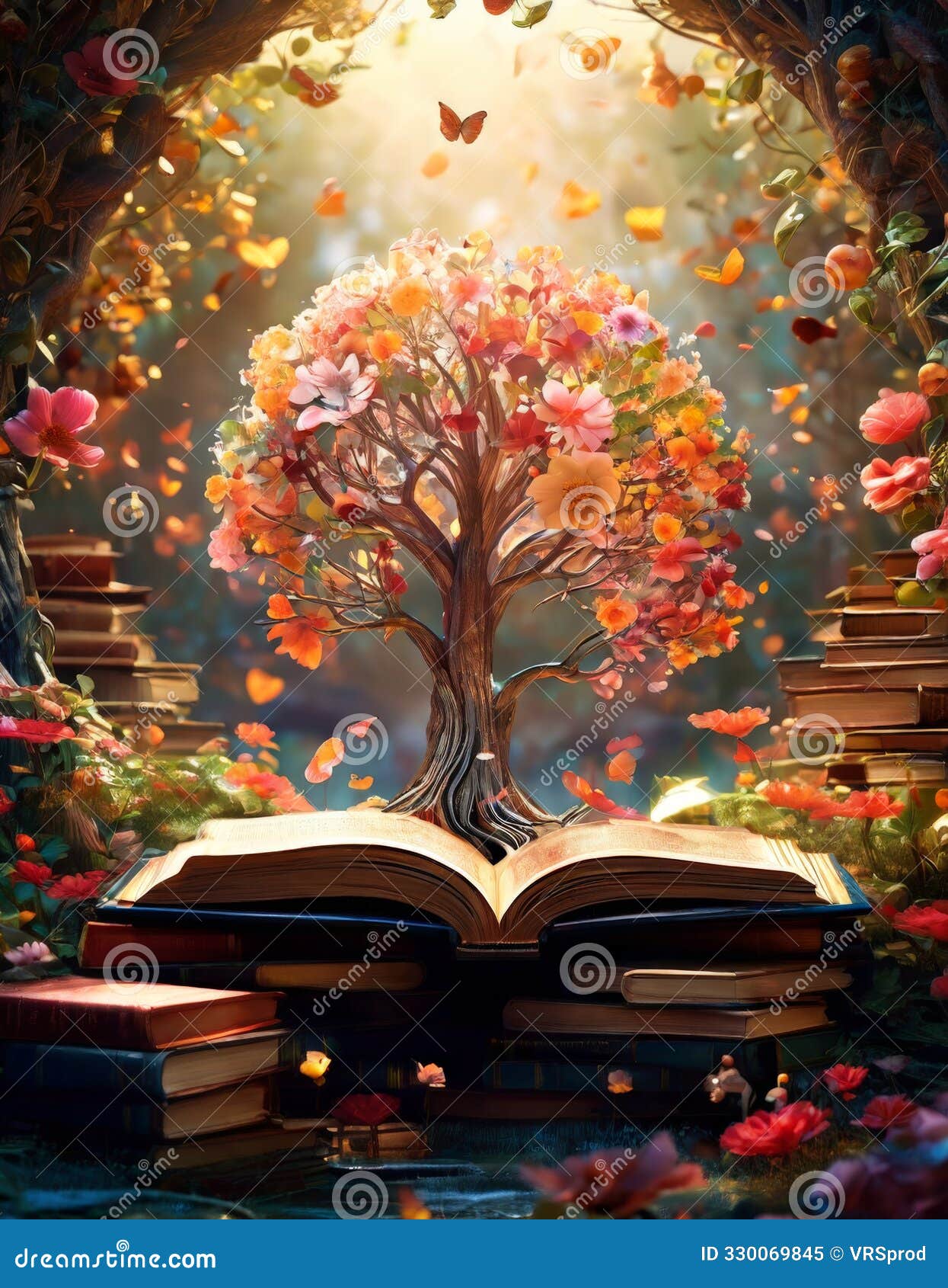 Enchanted Tree of Knowledge with Blossoms Stock Image - Image of ...