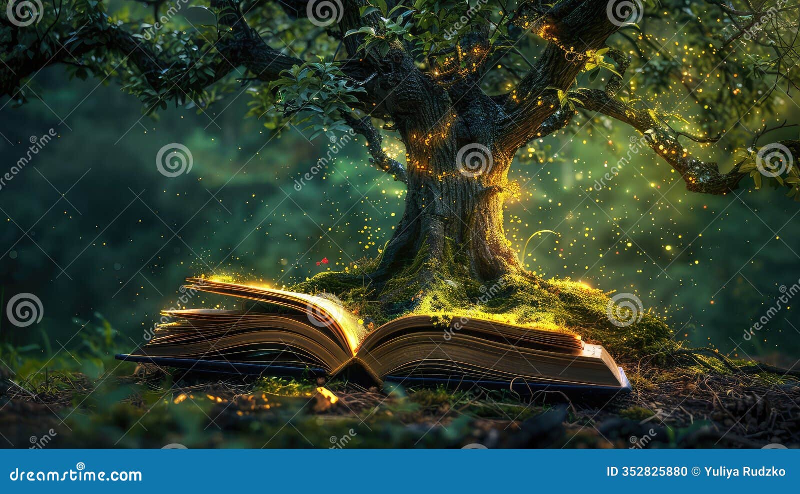 Enchanted Tree and Open Book Stock Photo - Image of book, ancient ...