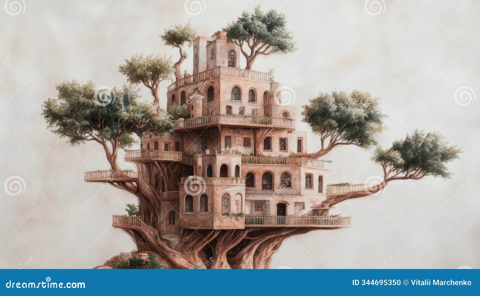 Enchanted Treehouse In A Forest Royalty-Free Illustration ...