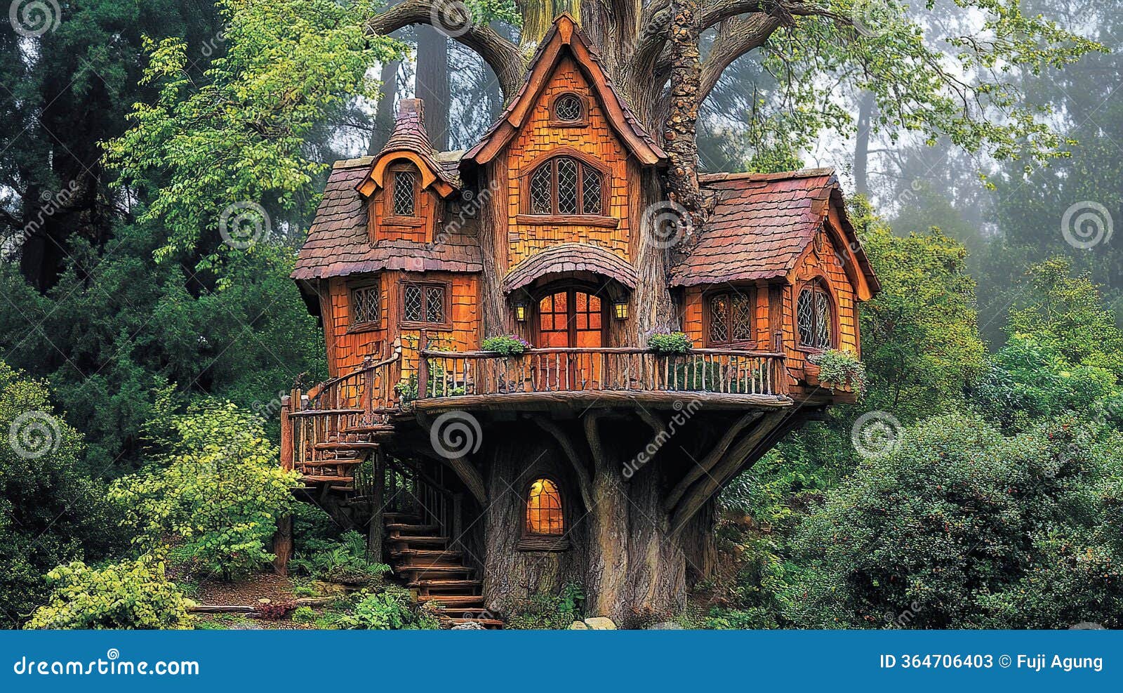 Enchanted Treehouse In A Forest Royalty-Free Illustration ...