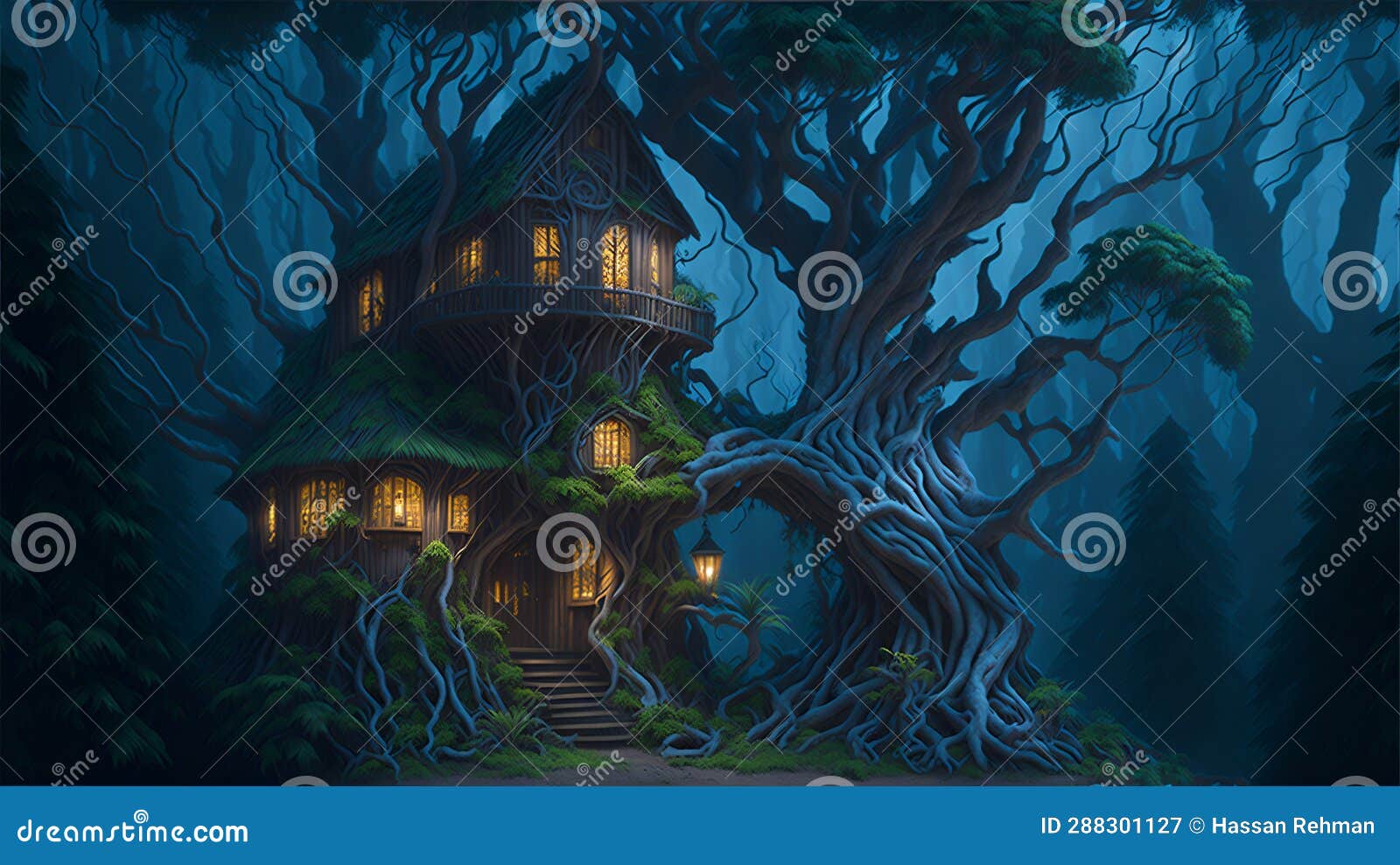 Enchanted Treehouse Valley,. Ai Generated Stock Illustration ...
