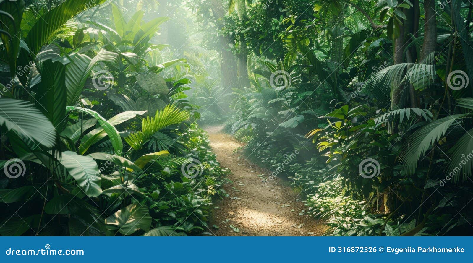 Enchanted Tropical Rainforest Pathway with Sunlight Filtering through ...