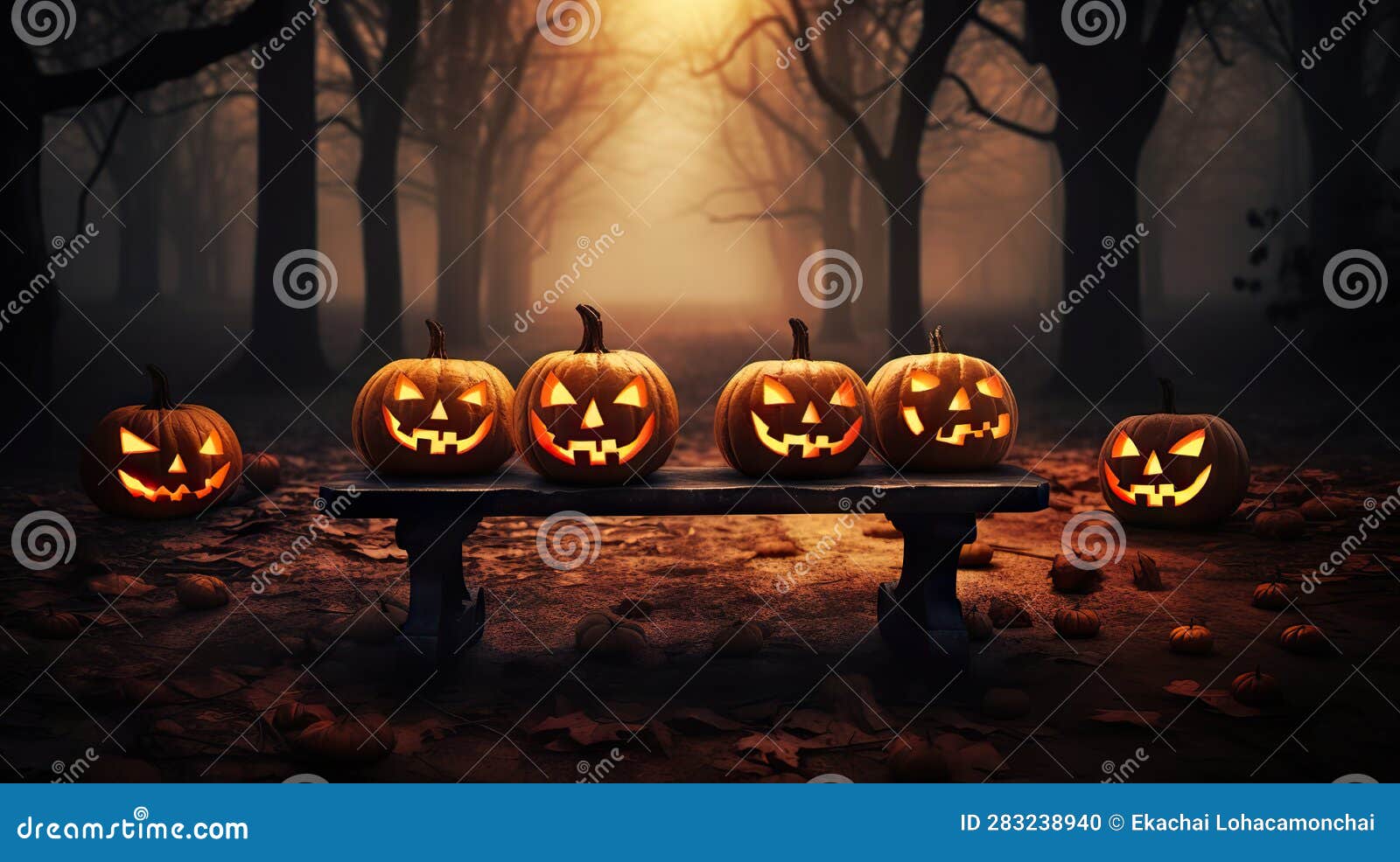 Enchanted Twilight Spooky Forest Sunset Haunted with Pumpkin for ...