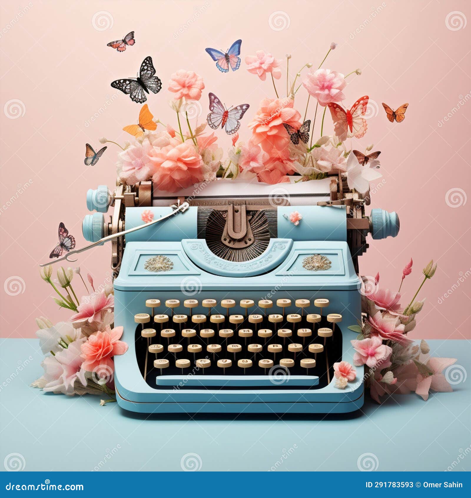 Enchanted Typewriter stock image. Image of vibrant, flowers - 291783593