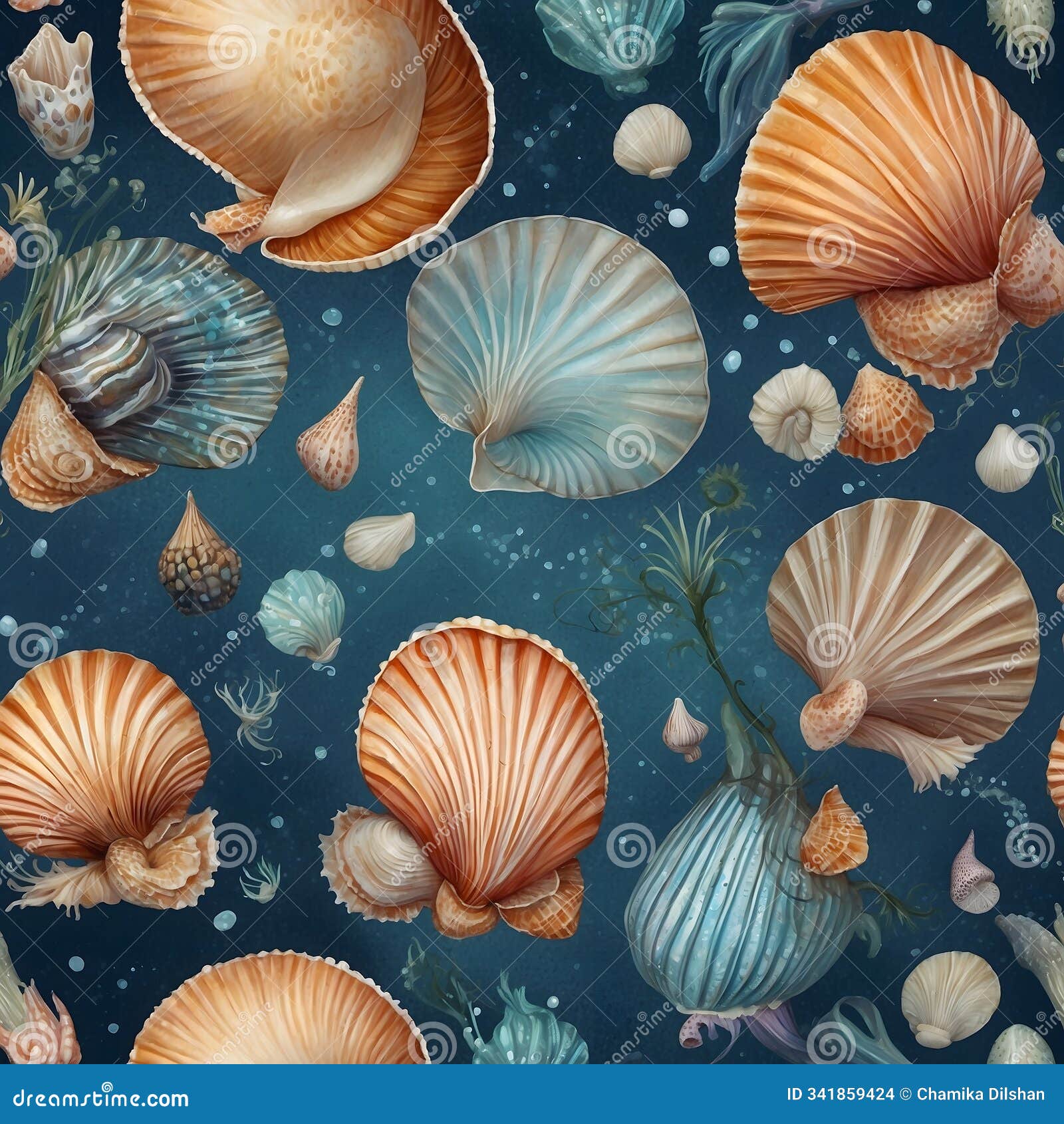 The Enchanted Depths: a Luminous Shell of Sea Magic Stock Illustration ...