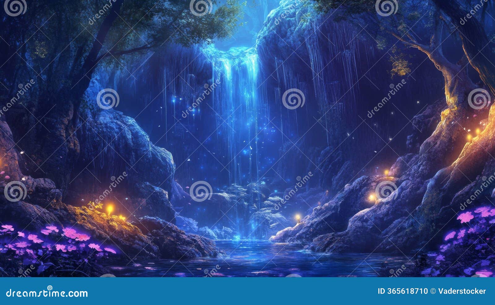 Enchanted Waterfall In A Lush Forest Royalty-Free Illustration ...