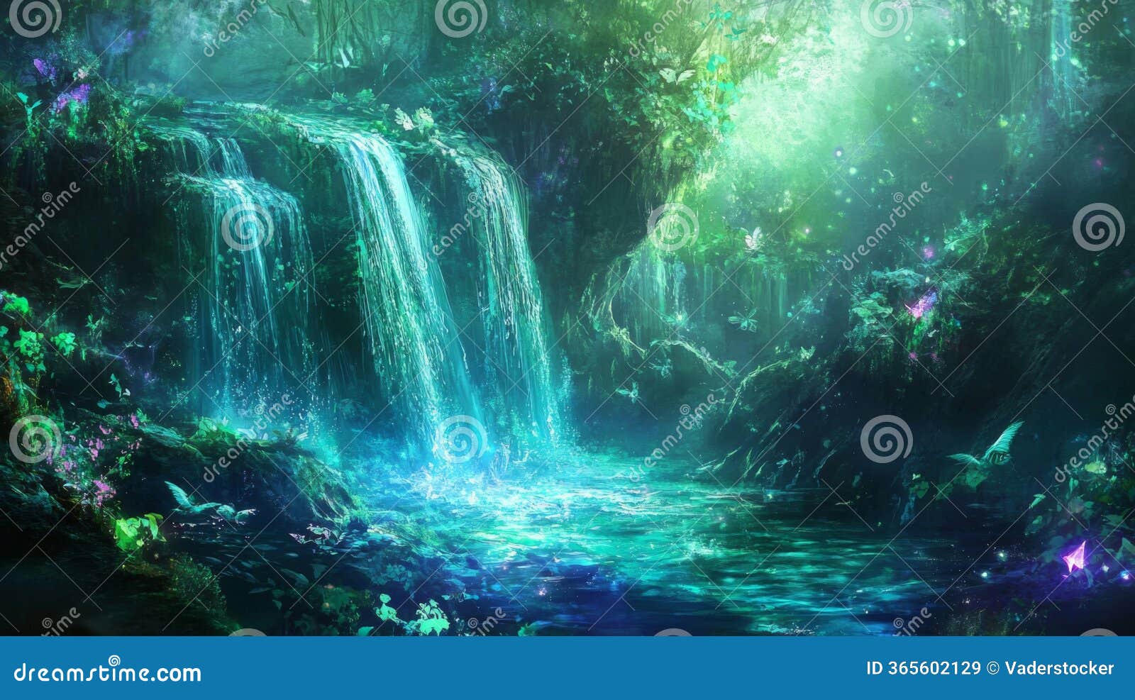 Enchanted Waterfall In A Lush Forest Royalty-Free Illustration ...
