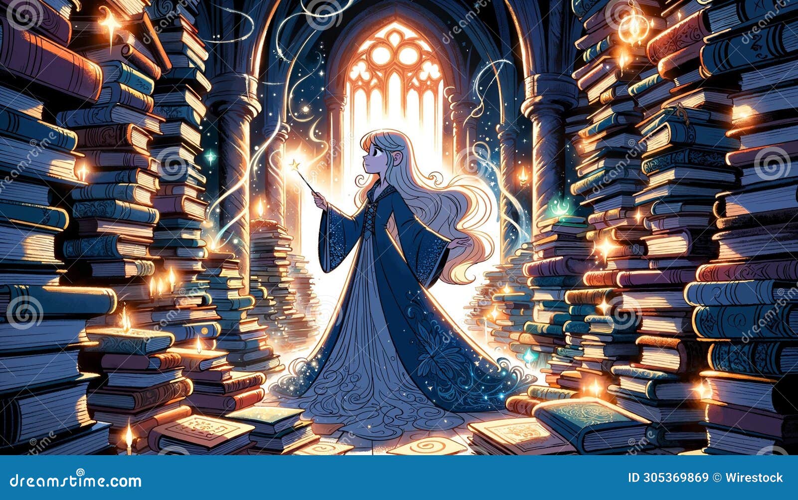Enchanted Wisdom: a Wizardess Conjuring Magic Amongst Ancient Tomes ...