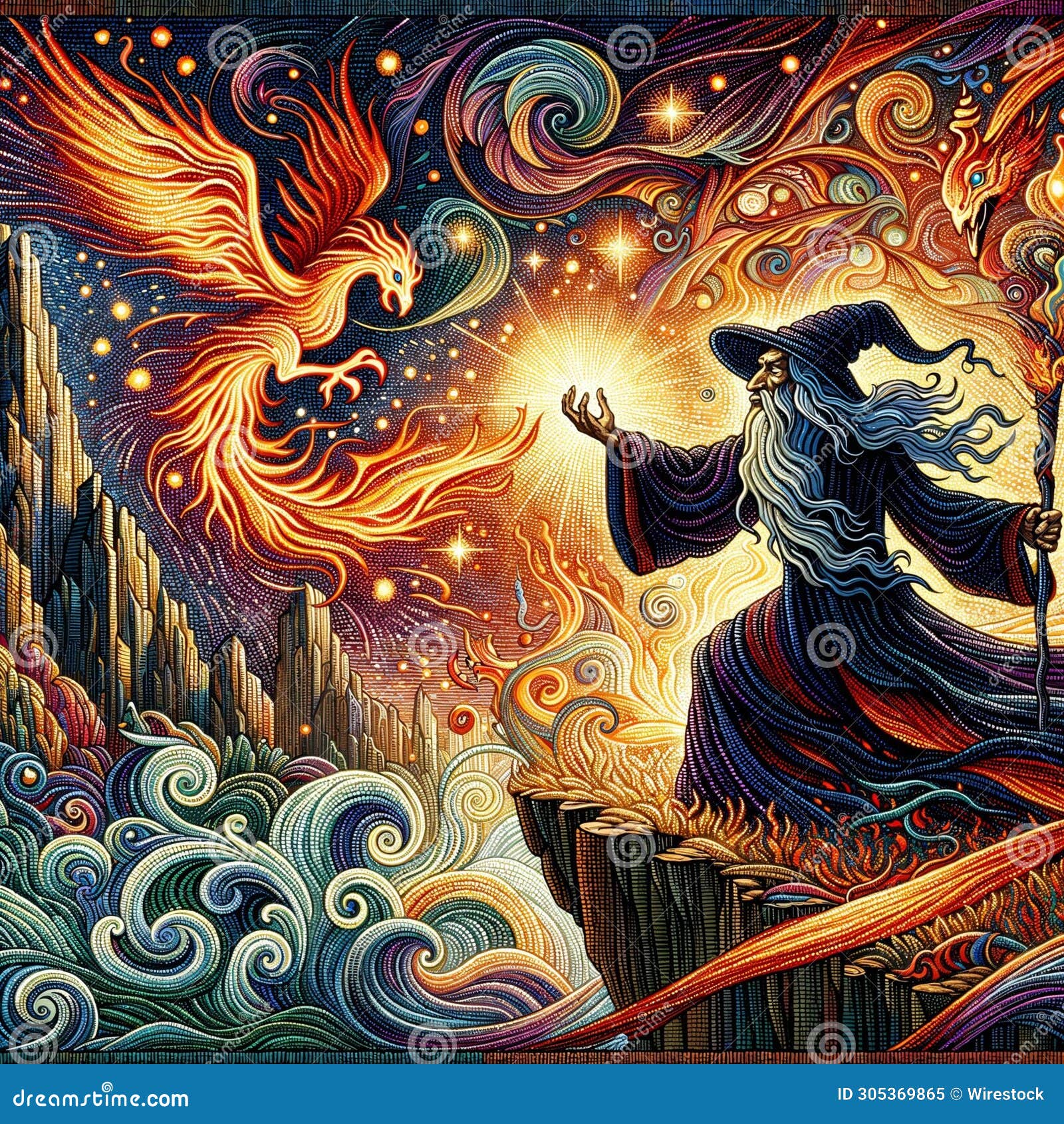 Enchanted Wizard Commanding Elements - AI Generated Digital Art Stock ...