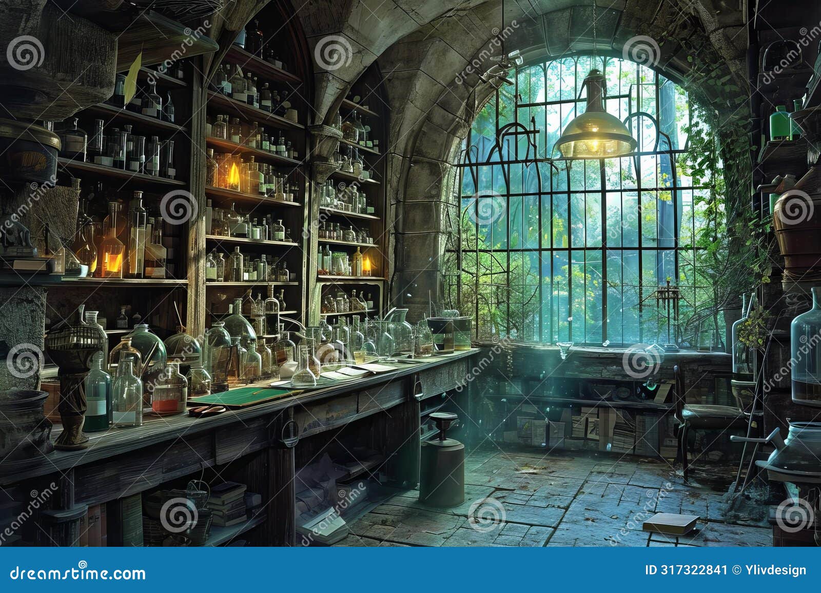 Enchanted Wizard Laboratory. Generate Ai Stock Image - Image of retro ...