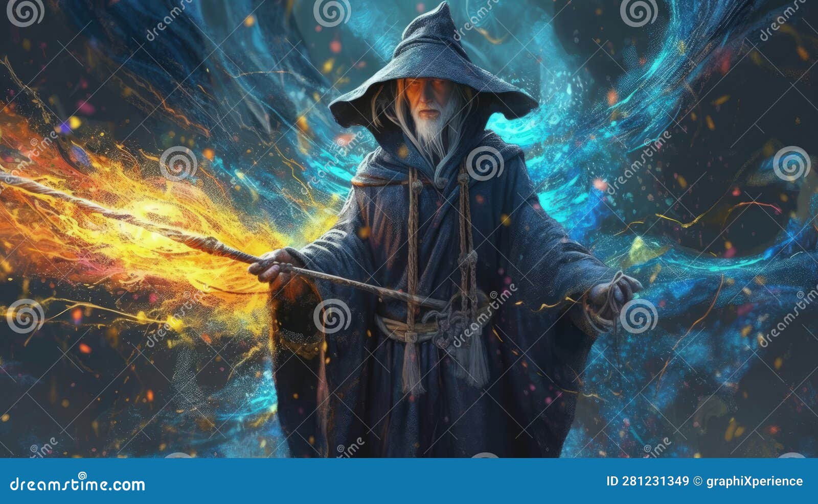 The Enchanter King with His Crackling Wand Stock Illustration ...