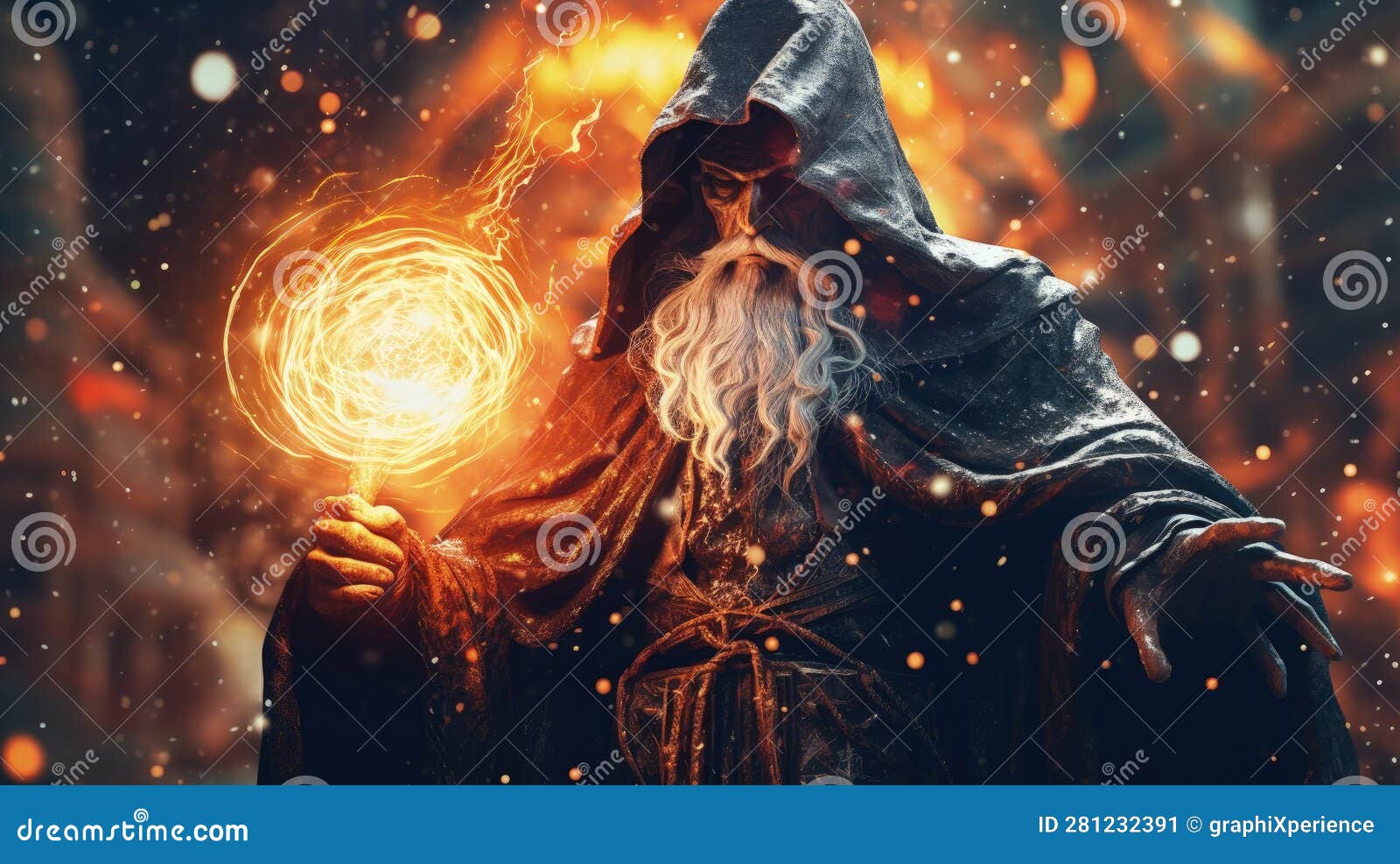 The Enchanter King with His Crackling Wand Stock Illustration ...