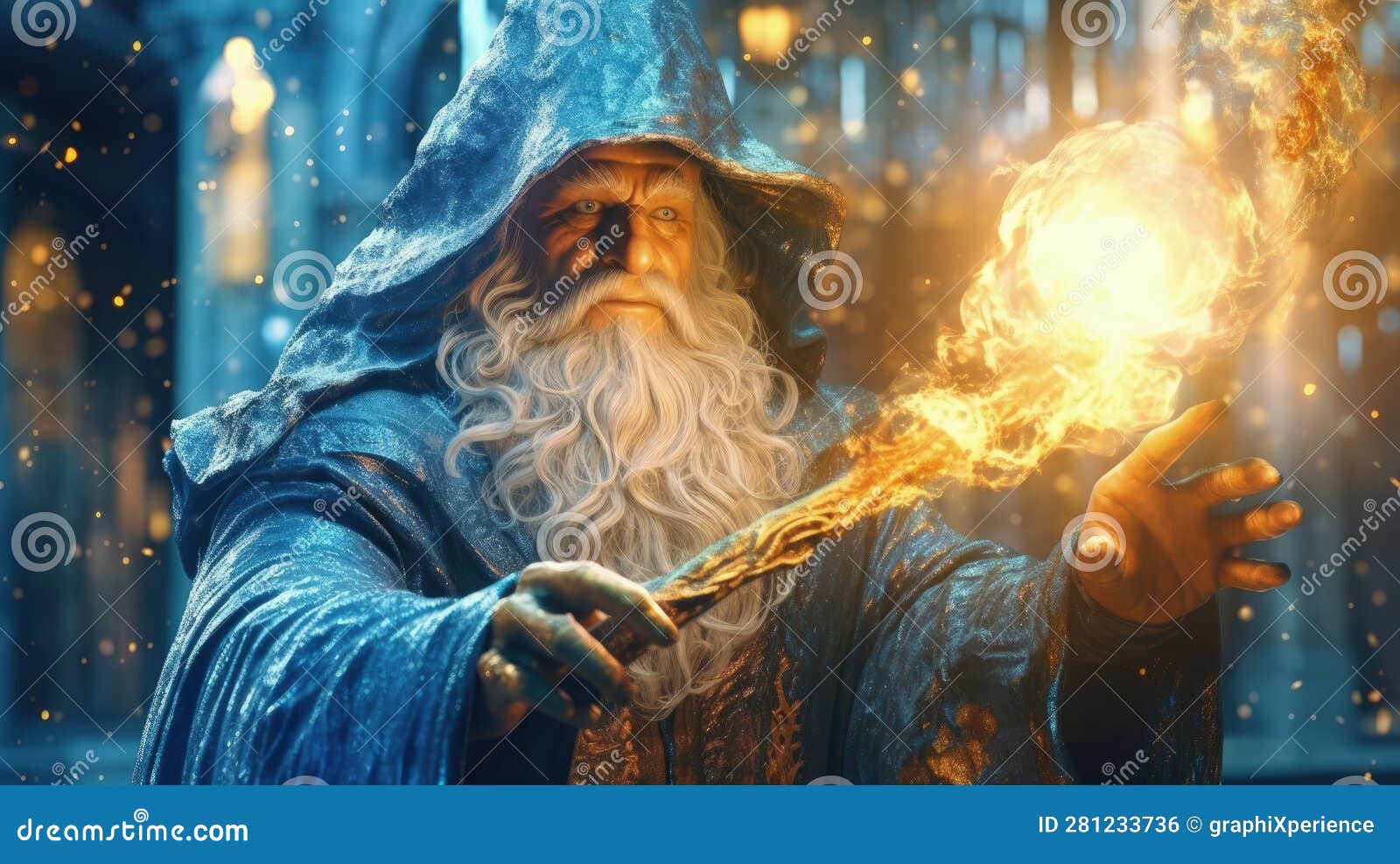 The Enchanter King with His Crackling Wand Stock Illustration ...