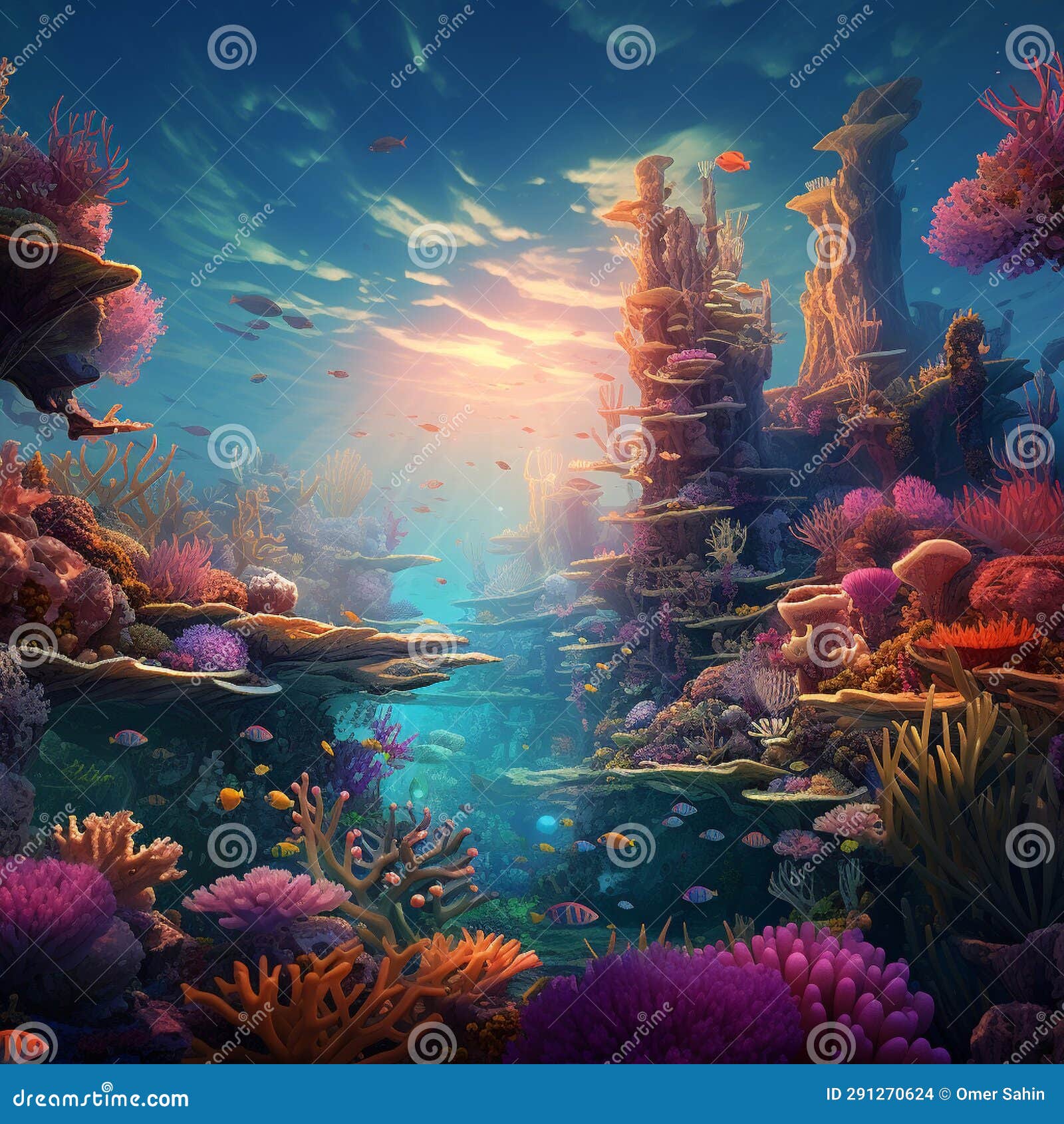 Enchanting Aerial Exploration of the Oceanic Realm Stock Illustration ...