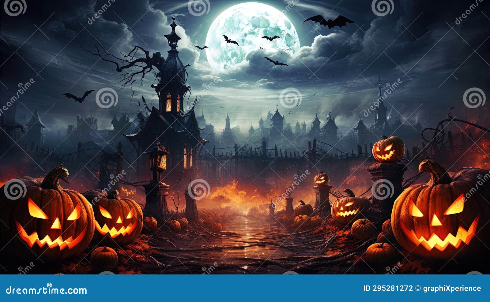 Enchanting All Hallows Eve Delight Stock Illustration - Illustration of enchanting, pumpkins ...
