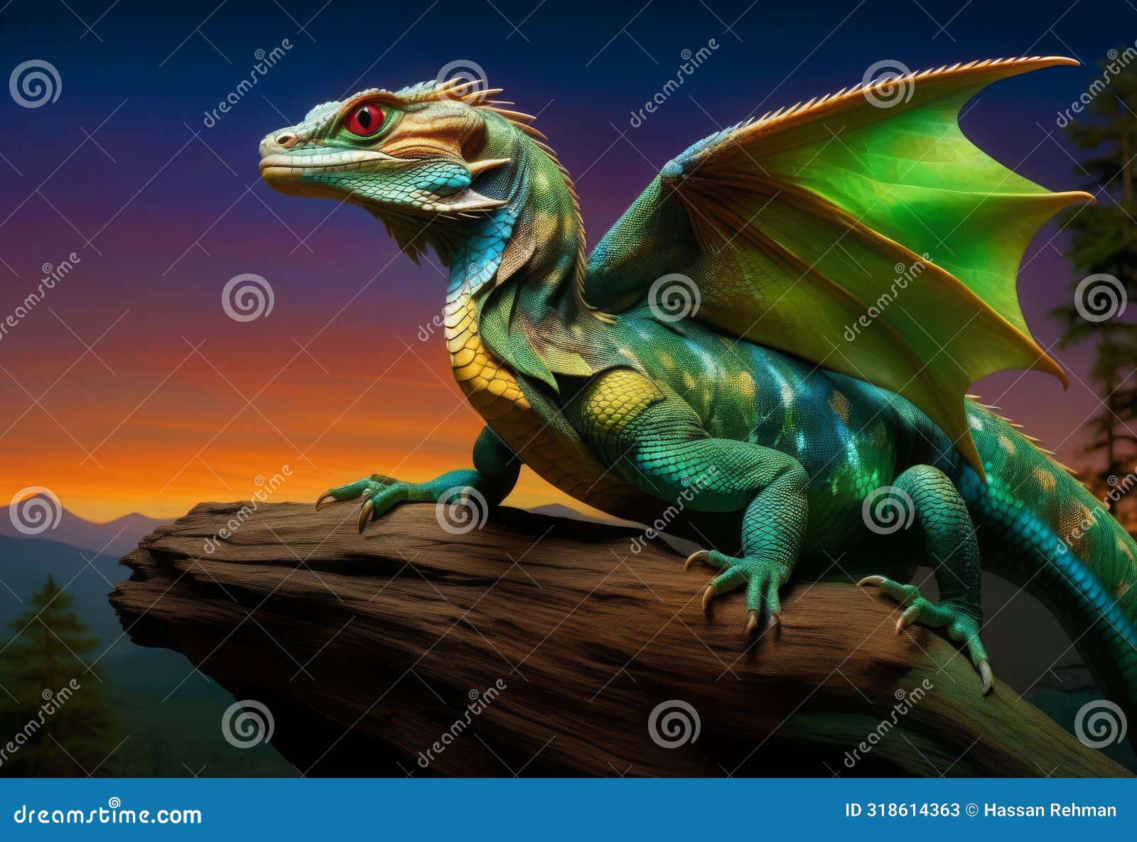 The Enchanting Basilisk in Flight Stock Illustration - Illustration of ...