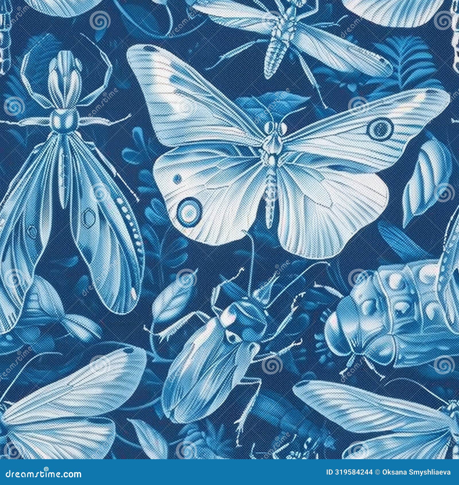 Enchanting Blue Insect Pattern: Butterflies, Beetles, and Moths ...