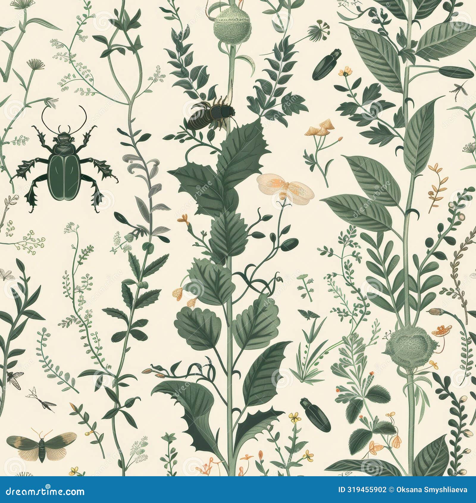 Enchanting Botanical and Insect Pattern Illustration for Elegant ...