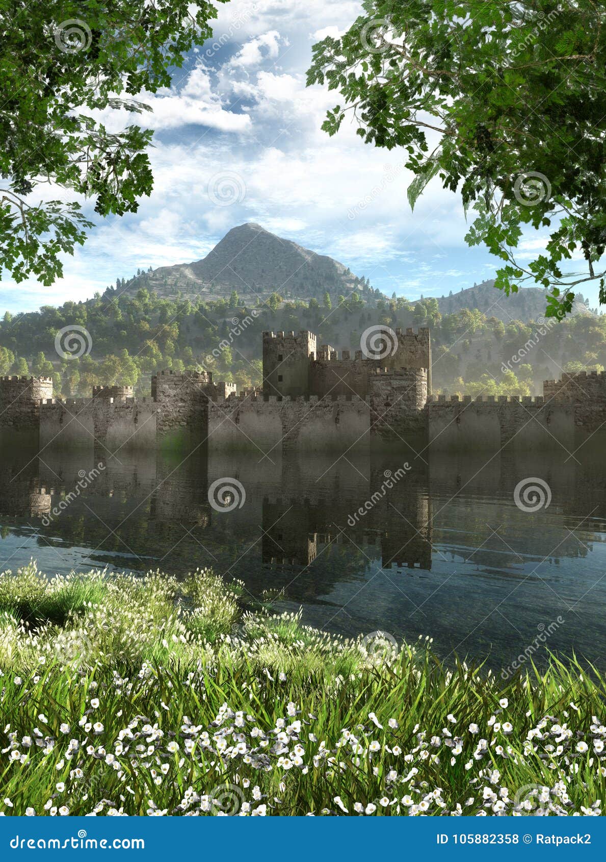 Enchanting Castle by a River Stock Photo - Image of scenic, water ...