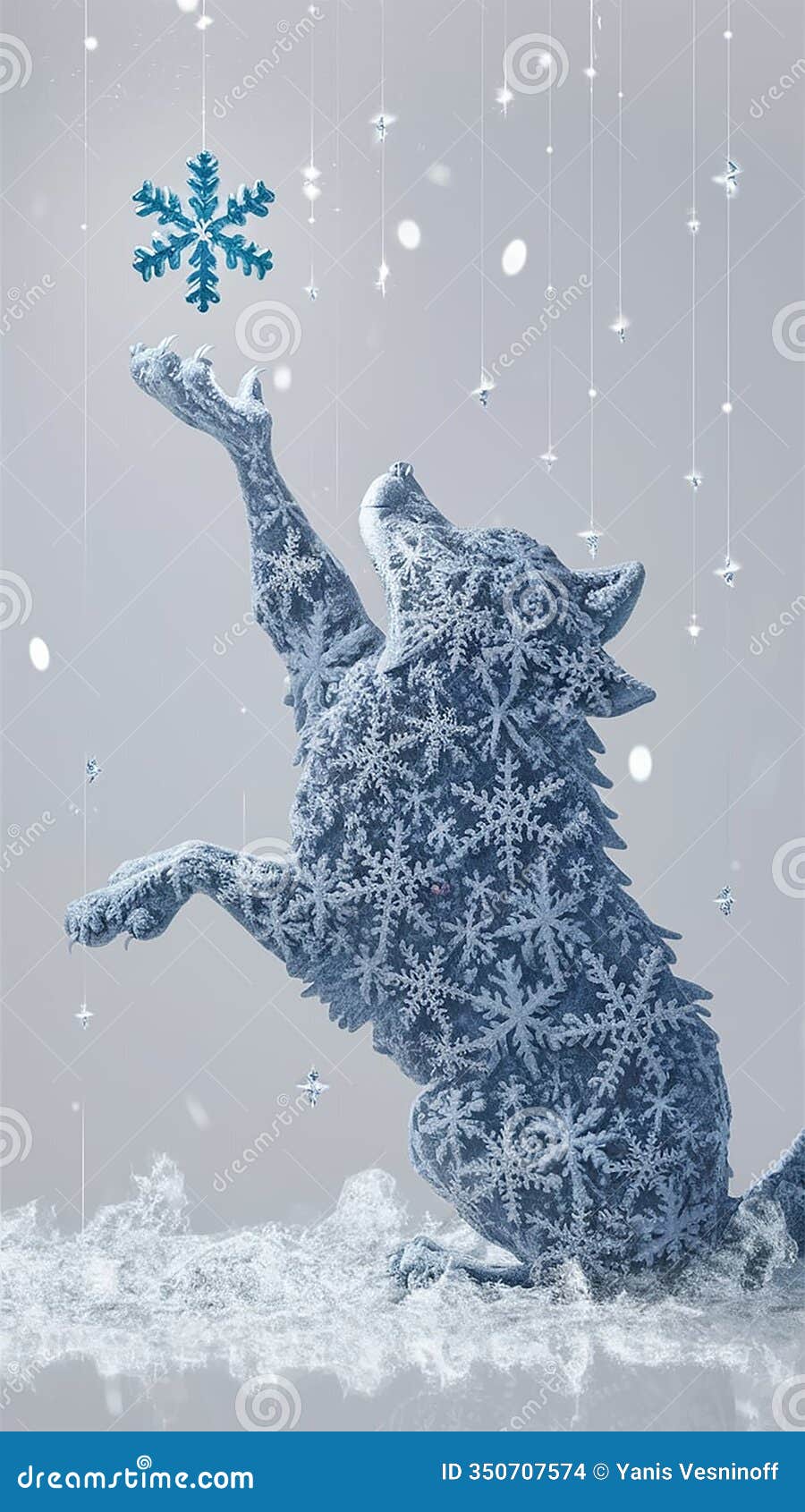 An Enchanting 3D Render of a Whimsical Snowflake Wolf Silhouette ...