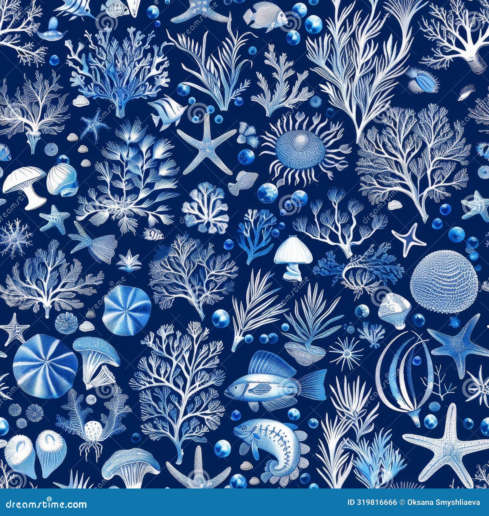 Enchanting Deep Blue Sea Life Patterns for Elegant Textile Design Stock ...