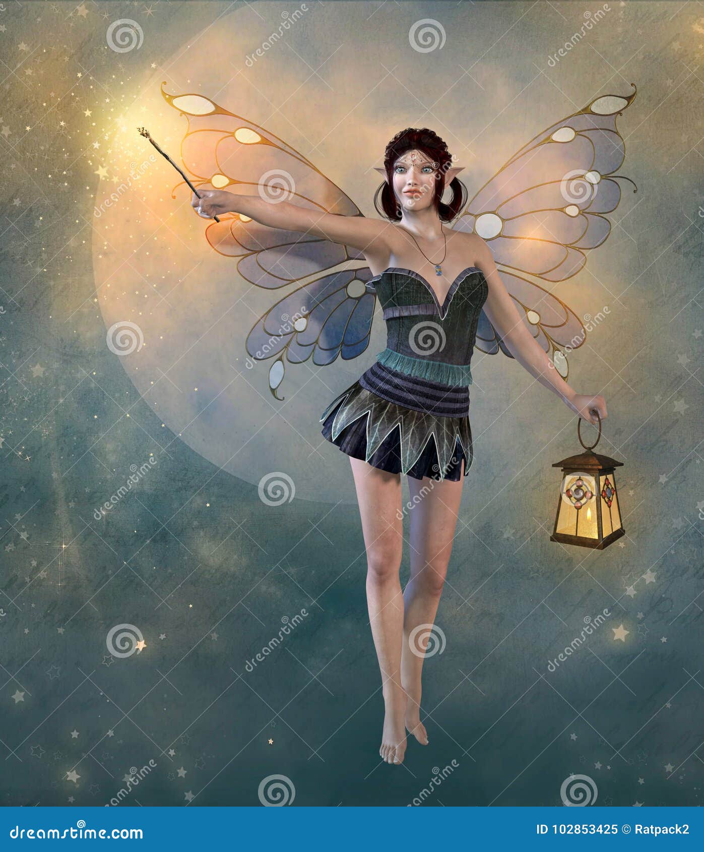 Enchanting Fairy with a Magic Wand Stock Illustration - Illustration of ...